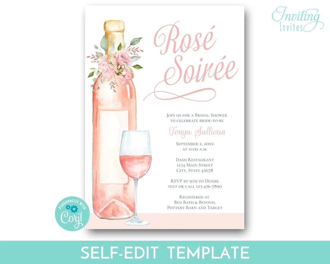 Rose Soiree Bridal Shower Invitation Wine Theme Bridal - Etsy