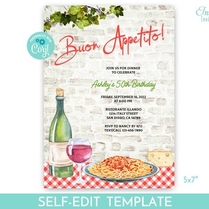 Italian Theme Birthday Party Invitation Buon Appetito Italy - Etsy