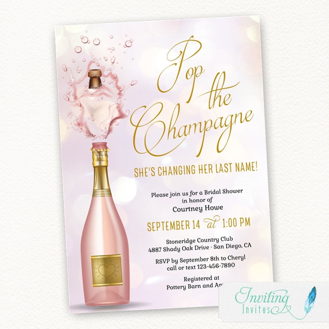 Pink Champagne Bridal Shower Invitation Pop the Champagne - Etsy