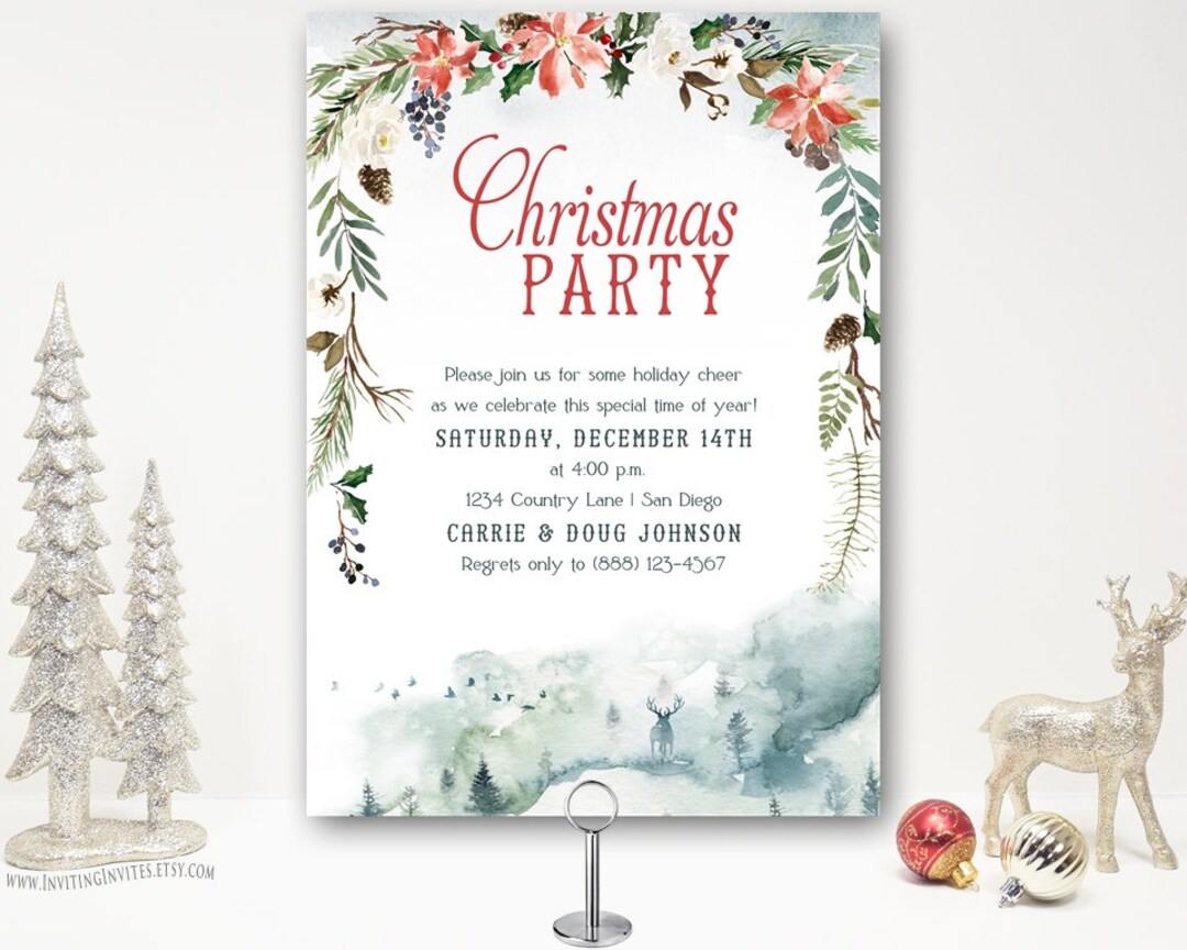 Rustic Woodland Christmas Invitation, Holiday Party Invite, Classic ...