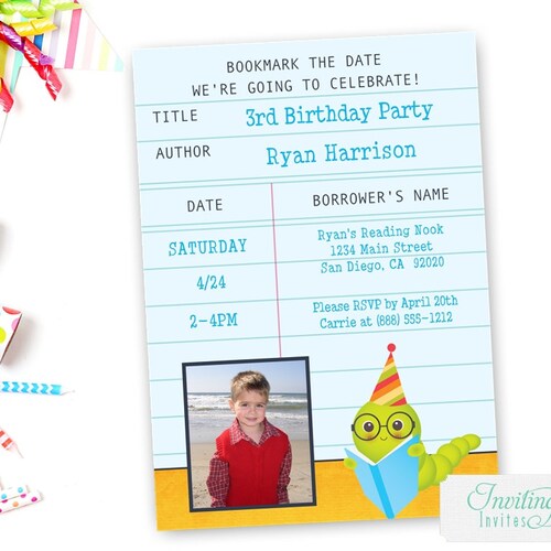 Library Card Birthday Invitation Book Birthday Invitation - Etsy