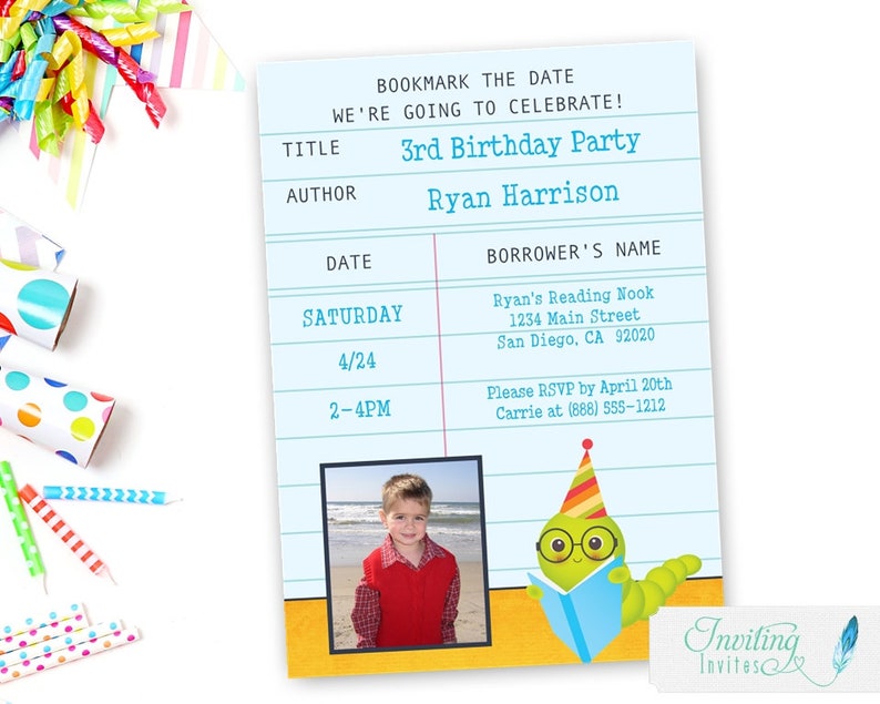Library Card Birthday Invitation Book Birthday Invitation | Etsy