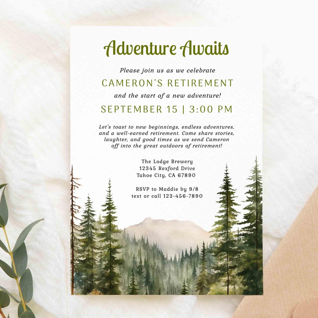 Mountain Retirement Party Invitation Template, Work Party, Woodland ...