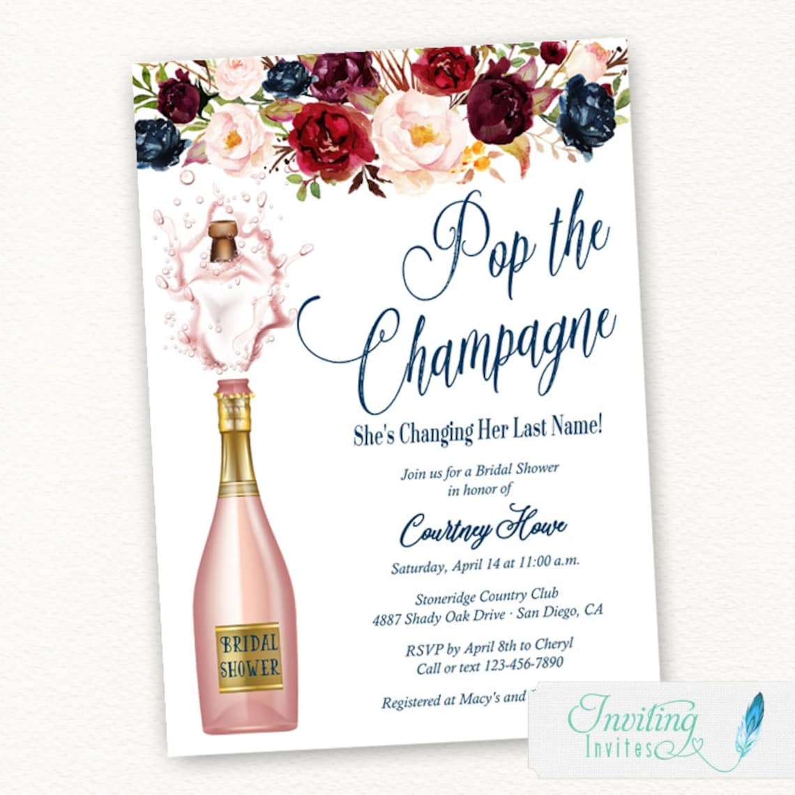 Champagne Theme Bridal Shower Invitation Pop the Champagne | Etsy