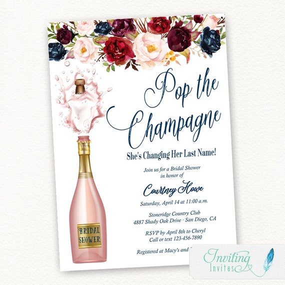Champagne Theme Bridal Shower Invitation Pop the Champagne | Etsy