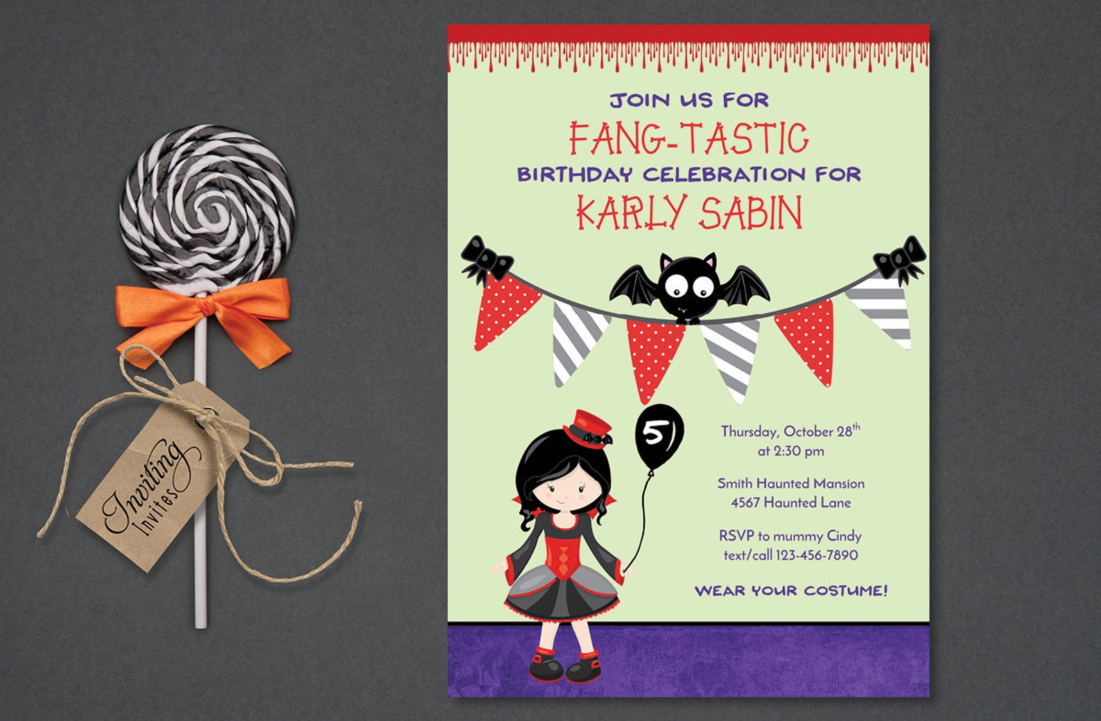 Vampire Halloween Birthday Invitation for Kids Boy Girl - Etsy