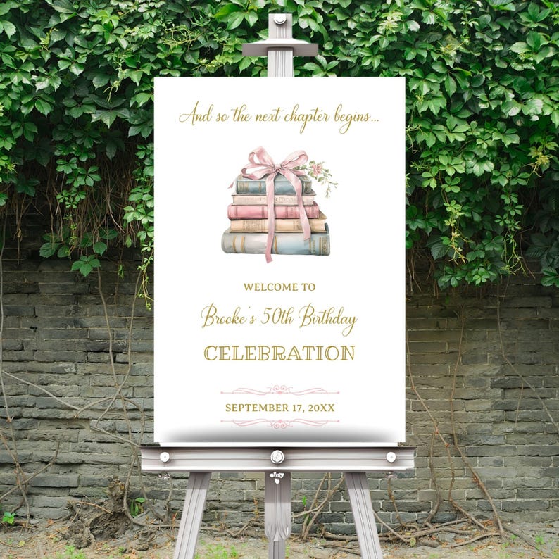Book Themed Birthday Party Welcome Sign Poster, Book Lover Book Club ...