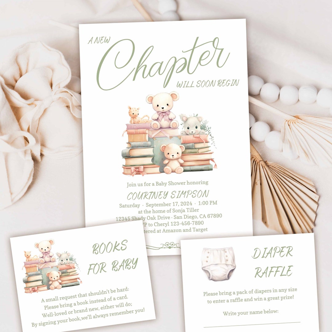 A New Chapter Will Soon Begin Book Baby Shower Invitation Card, Library ...