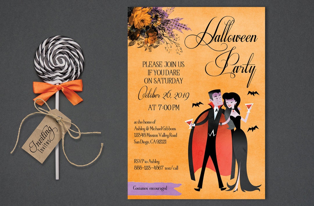 Vampire Couple Halloween Invitation for Adults, Halloween Invite ...