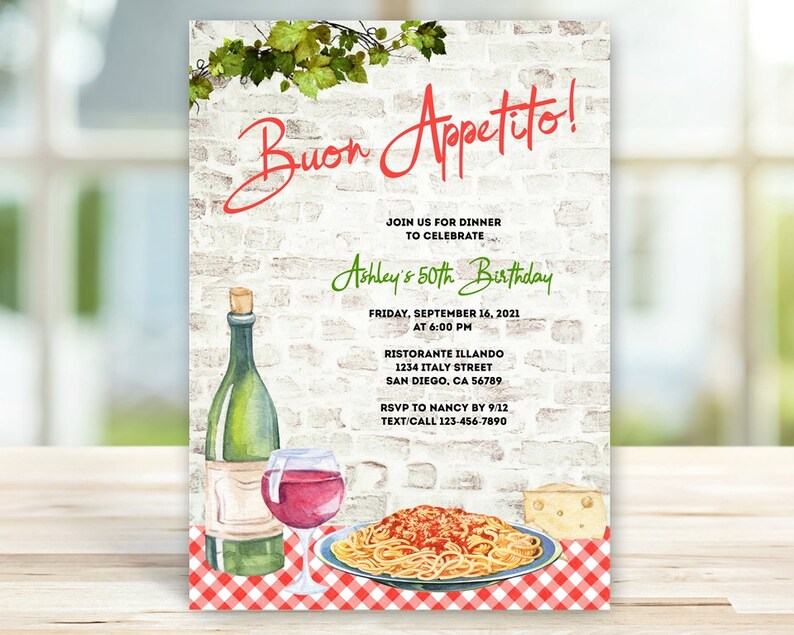 Italian Theme Birthday Party Invitation Buon Appetito Italy - Etsy