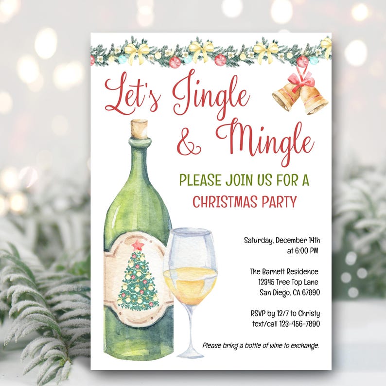Jingle and Mingle Christmas Party Invitation, Annual Holiday Party ...