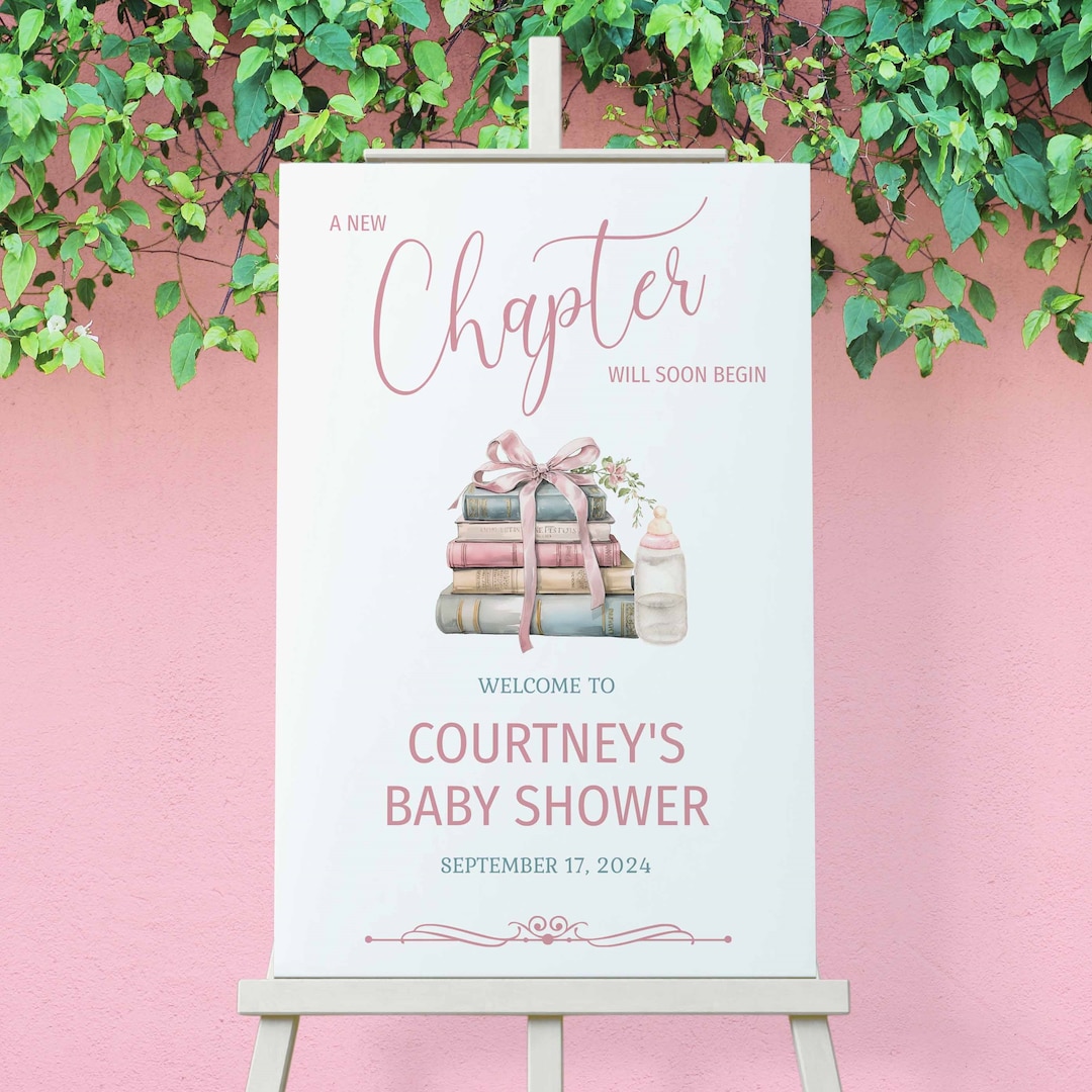 A New Chapter Will Soon Begin Book Themed Baby Shower Welcome Sign ...