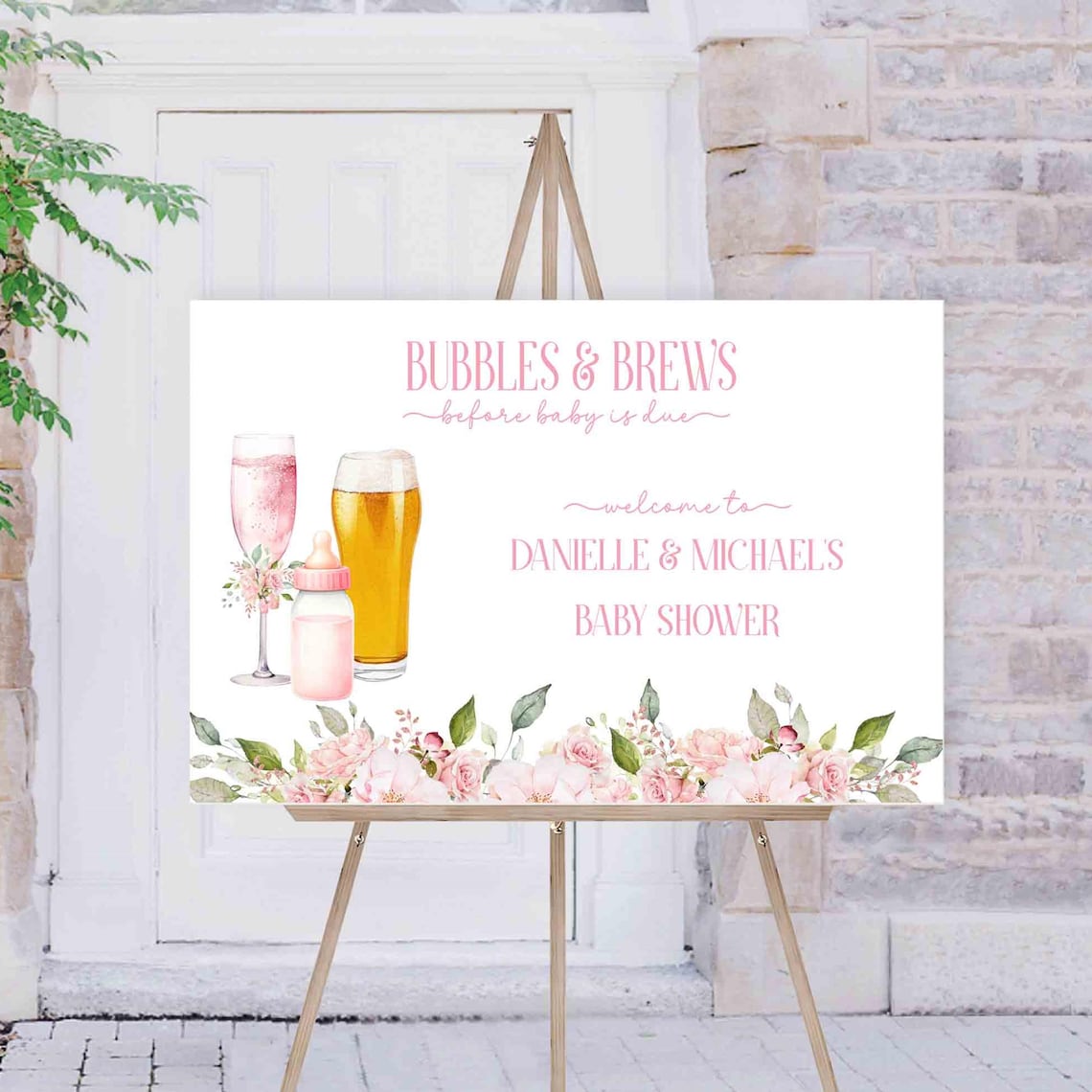Baby Shower Brunch Welcome Sign, Bubbles and Brews Before Baby is Due ...