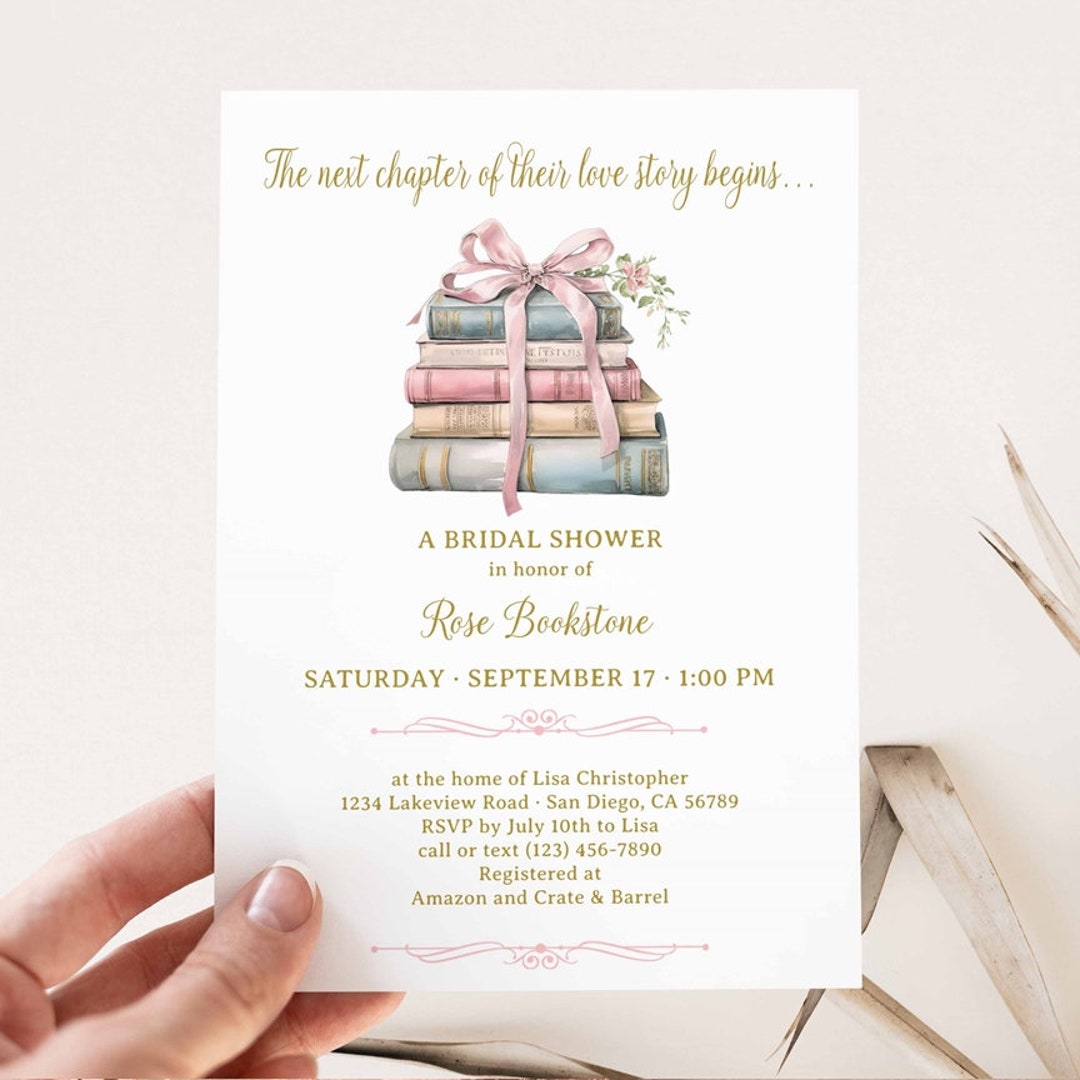 Pastel Pink Bow Book Themed Bridal Shower Invitation, Next Chapter ...