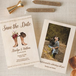 Red Roses Cowboy Boot Save the Date, Rustic Wedding, Country Save the ...