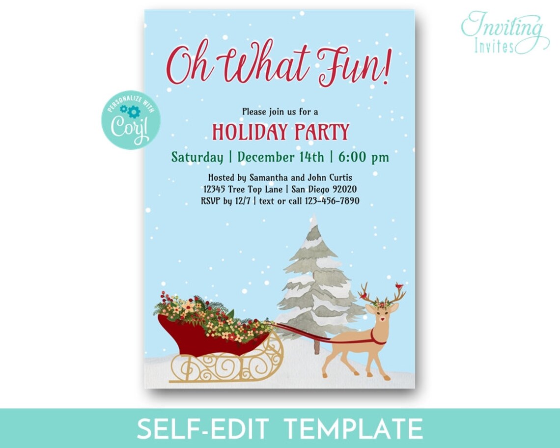 Sleigh Christmas Invitation, Sleigh Ride Holiday Party Invite, Oh What ...