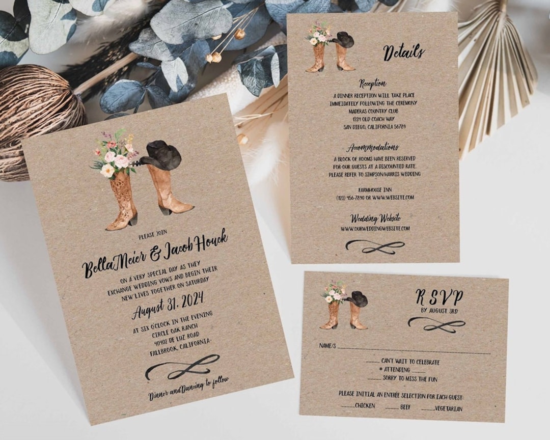Cowboy Boot Rustic Wedding Invitation Set Suite | Country Wedding ...