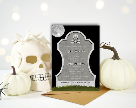 Tombstone Halloween Birthday Invitation Adult Headstone - Etsy