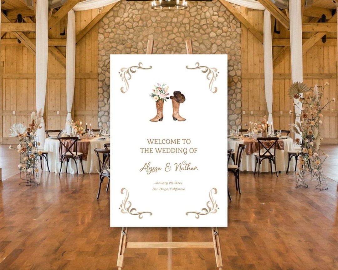 Blush Cowboy Boots Welcome Sign, Western Wedding Sign, Bridal Shower ...