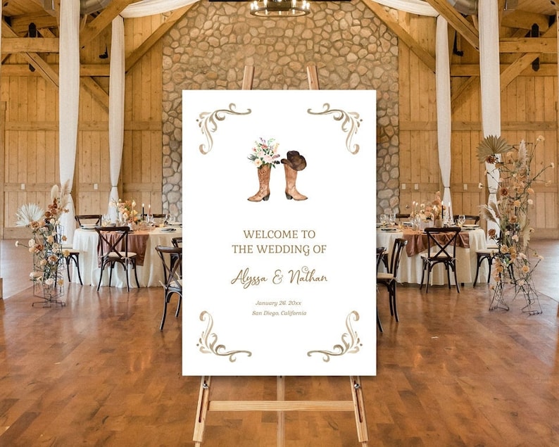 Blush Cowboy Boots Welcome Sign Western Wedding Sign Bridal - Etsy