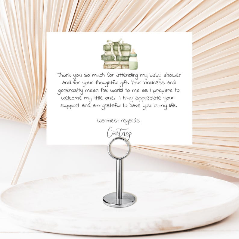 SAGE GREEN Book Thank You Note Card, Book Themed Baby Shower, Folded ...