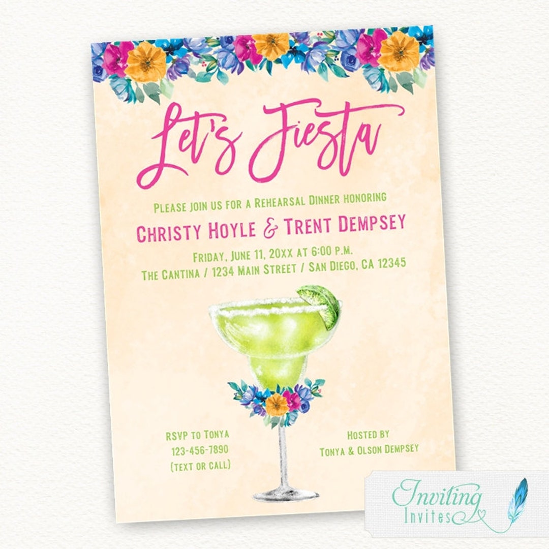 Let's Fiesta Rehearsal Dinner Invitation, Margarita and Colorful ...