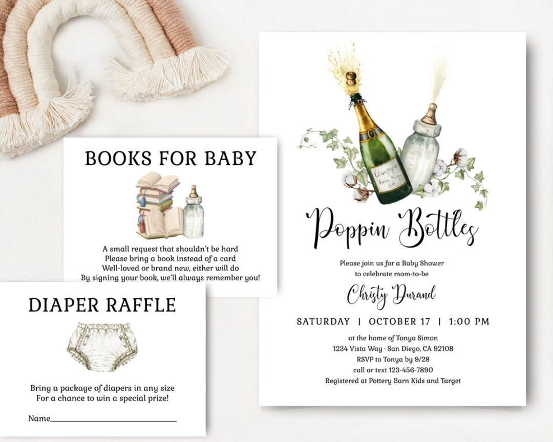 Poppin Bottles Baby Shower Invitation Bundle, Champagne Shower Invite ...