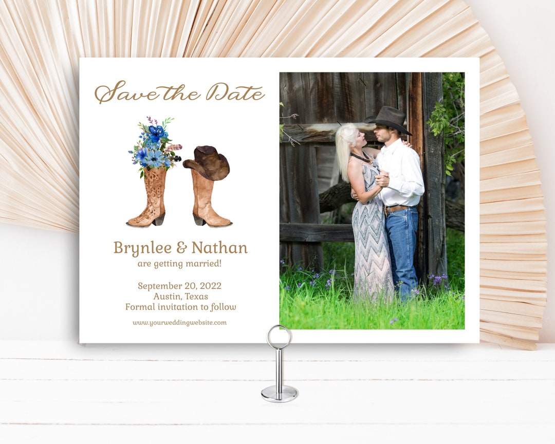BLUE Cowboy Boots Save the Date, Rustic Wedding, Country Cowboy Cowgirl ...