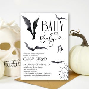 Batty for Baby Shower Invitation Set, Minimalist Hallween Theme Invite ...