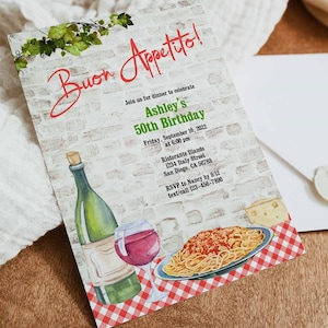 Italian Theme Birthday Party Invitation, Buon Appetito, Italy, Pasta ...