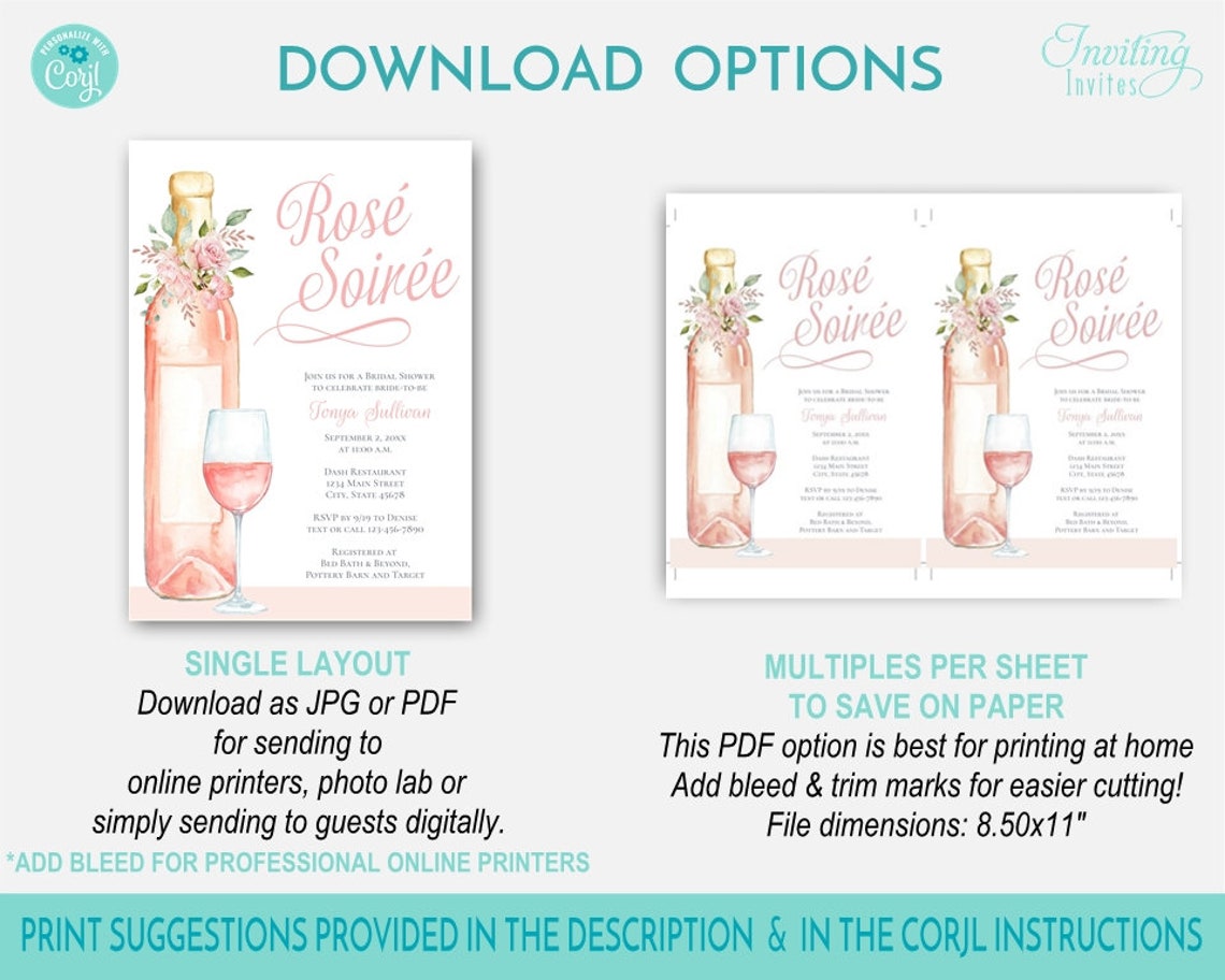 Rose Soiree Bridal Shower Invitation Wine Theme Bridal - Etsy