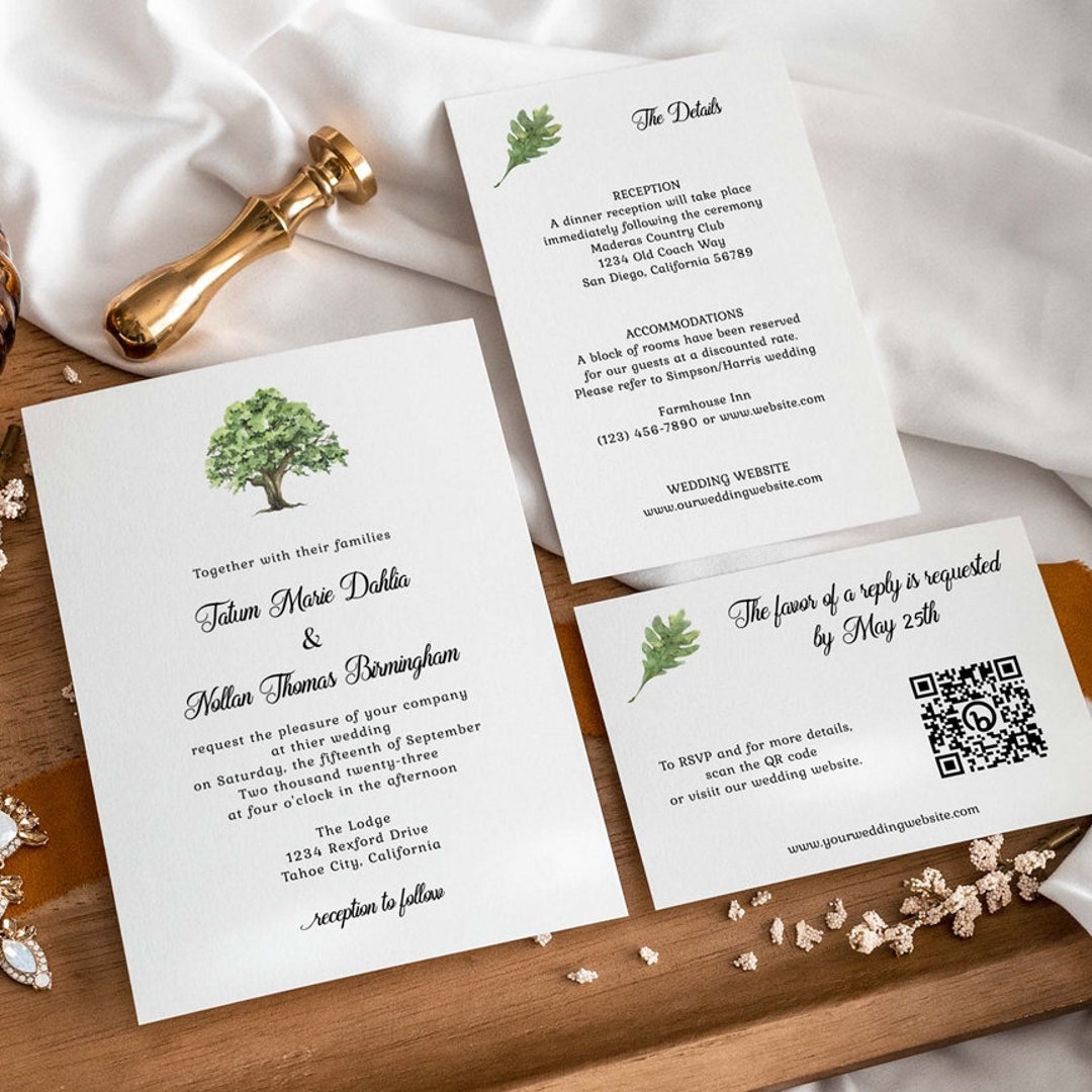 Tree Wedding Invitation Suite Template, Rustic Country Wedding Invite ...