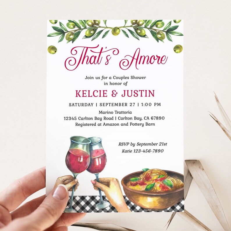 Italian Theme Bridal Shower Invitation, That's Amore Invite, Pasta ...