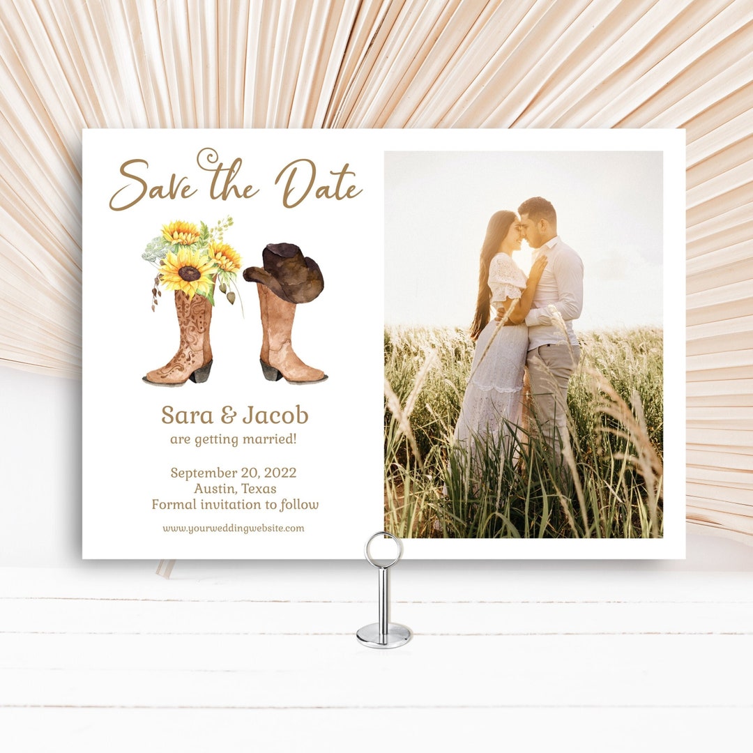 SUNFLOWER Cowboy Boot Save the Date, Rustic Wedding, Country Cowboy ...