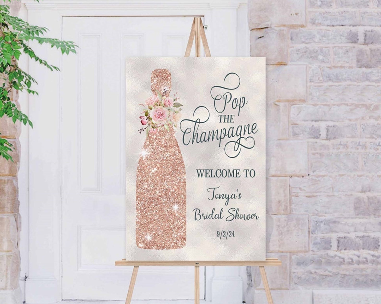 Pop the Champagne Welcome Sign, Champagne Theme Bridal Shower, Wedding ...