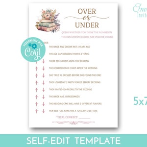 Over or Under Bridal Shower Game for Book Theme Bridal Shower Game, Fun ...