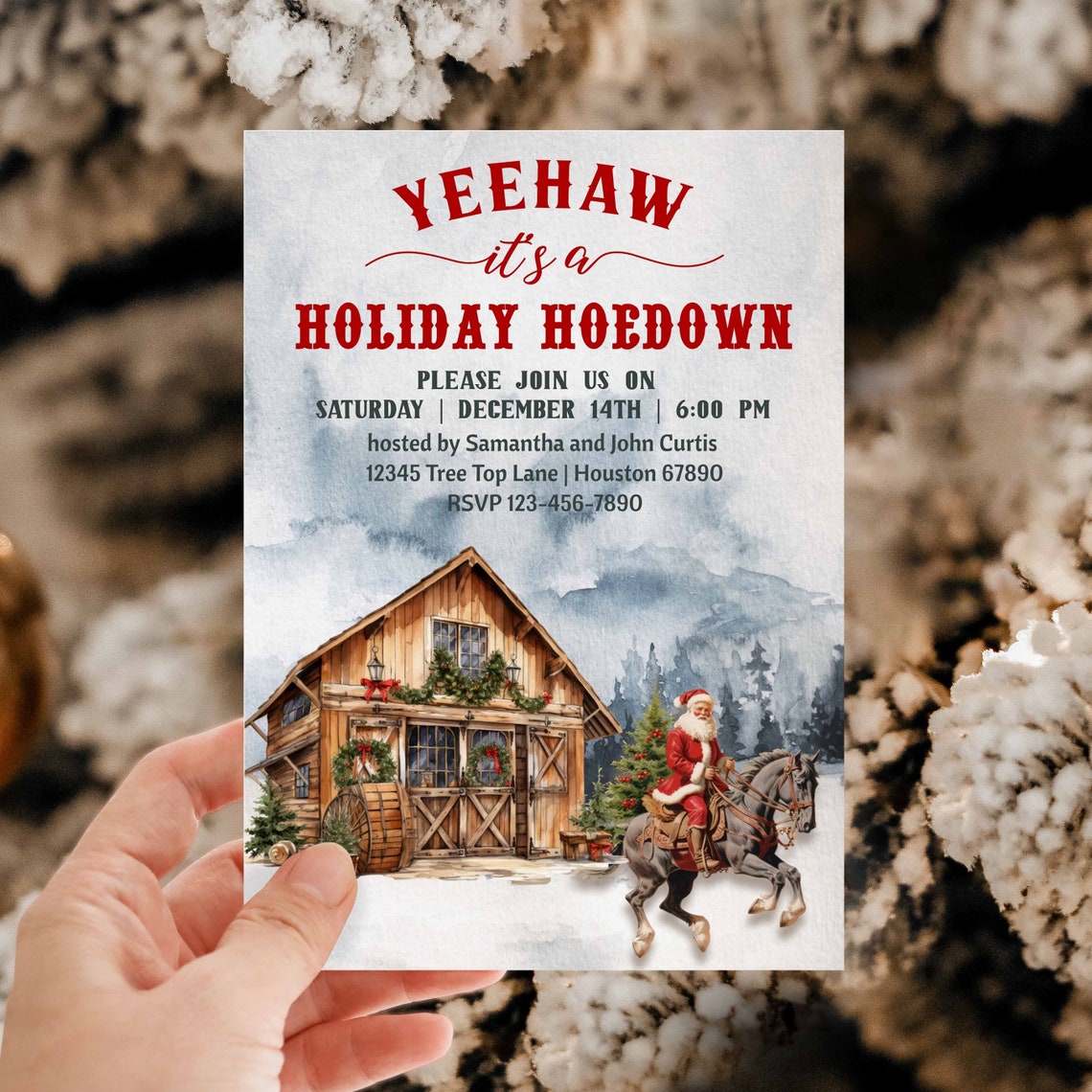 Holiday Hoedown Christmas Party Invitation Template, Country Cowboy ...