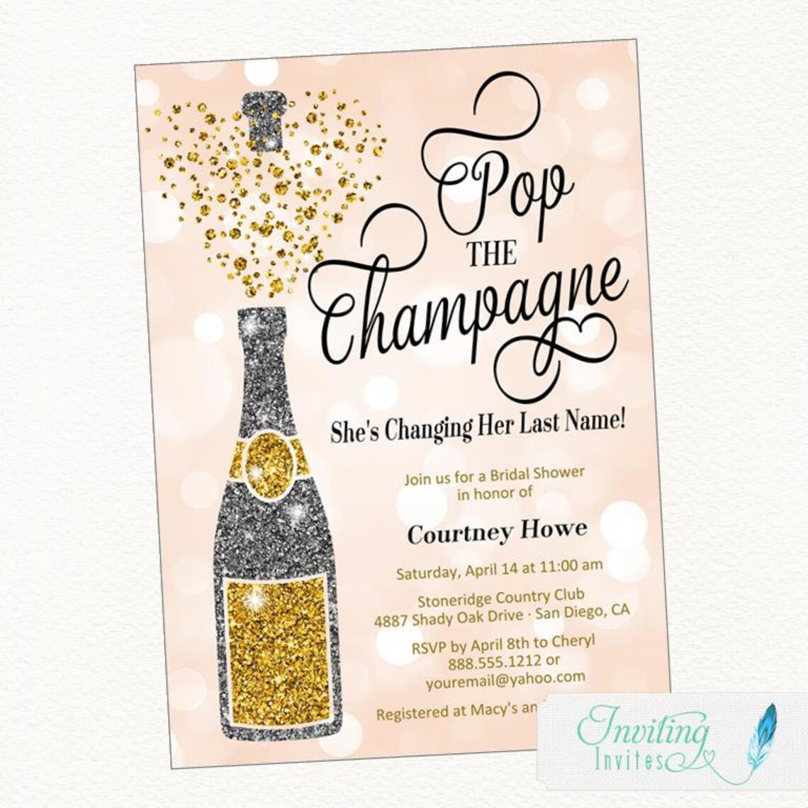 Champagne Bridal Shower Invitation Pop the Champagne She's - Etsy