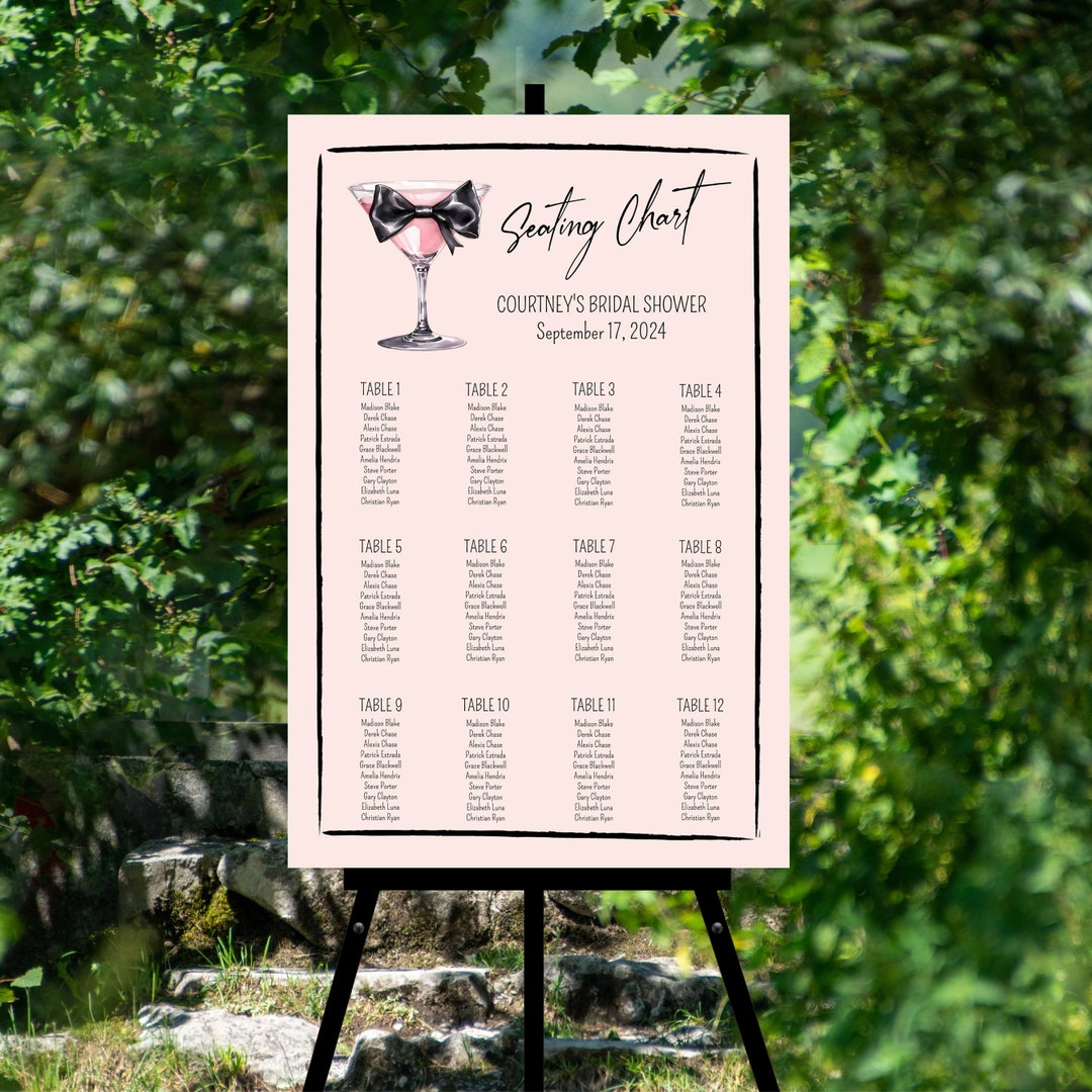 Seating Chart, Unique Bow Champagne Martini Cocktail Wedding Bridal ...