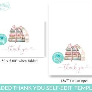 PINK Book Thank You Note Card, Book Themed Baby Shower, Folded and Flat ...