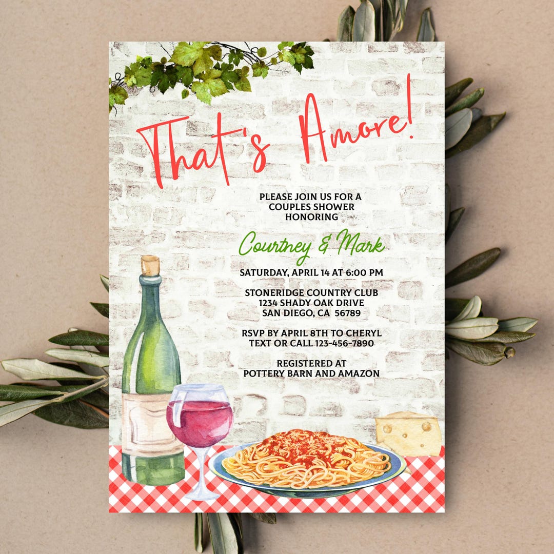 Italian Spaghetti Theme Bridal Shower Invitation, That's Amore Invite ...