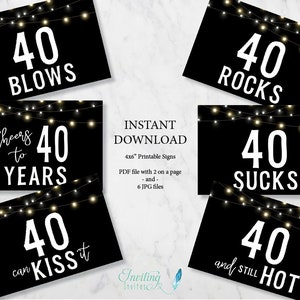 40th Birthday Signs 4x6" Black and White String Lights Cheers to 40 ...