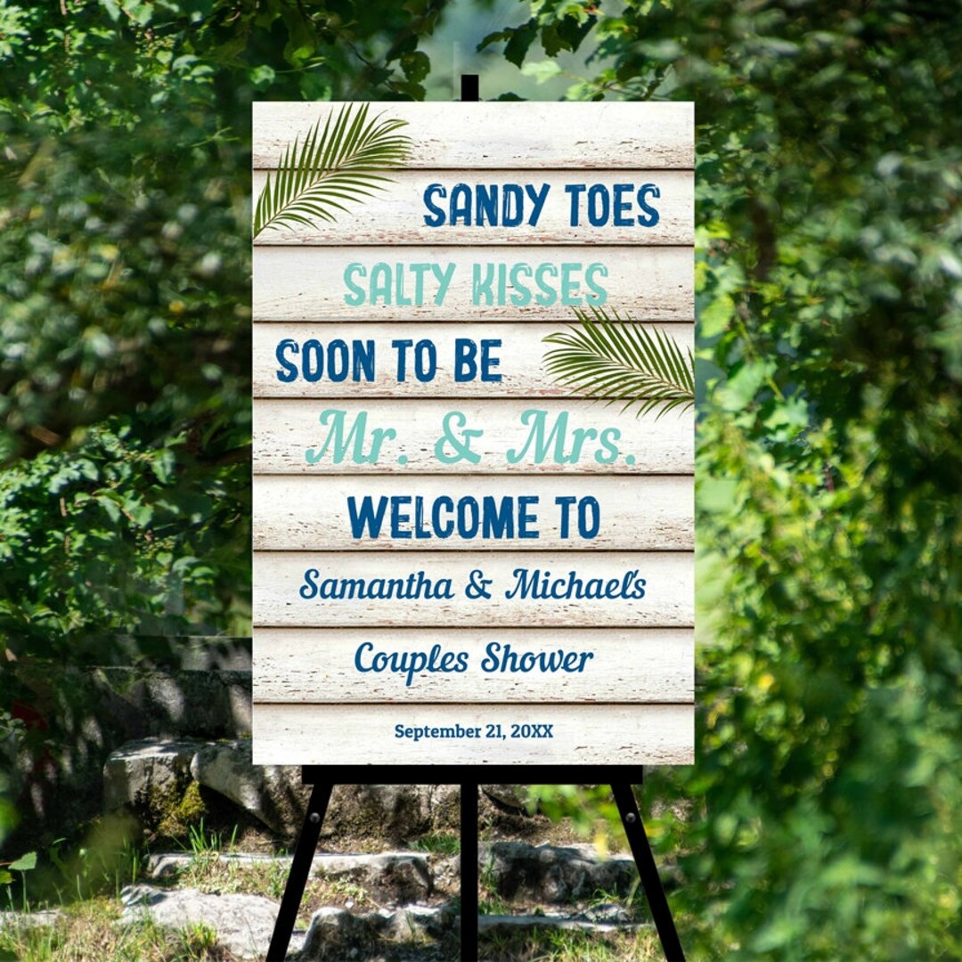 Beach Welcome Sign Template, Sandy Toes Salty Kisses, Couples Shower ...