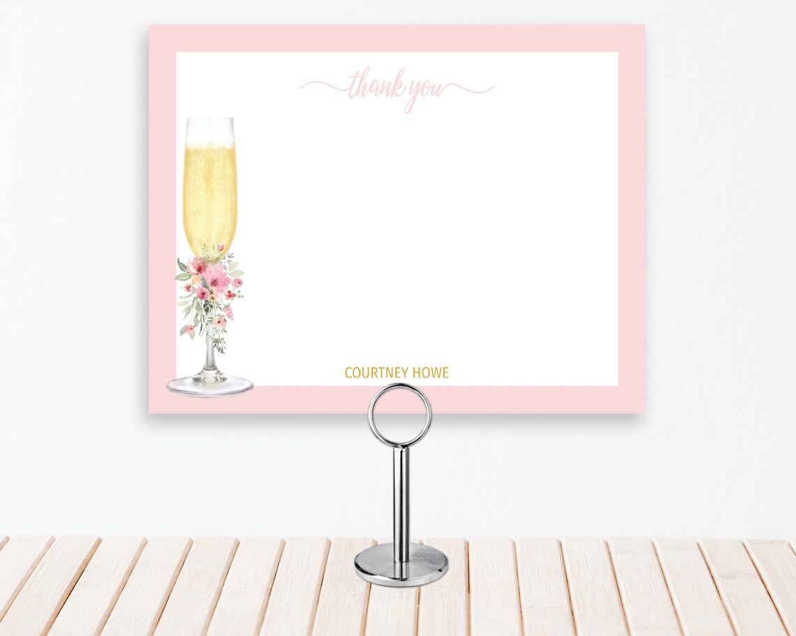 Champagne Bridal Shower Thank You Note Card, Matches Petals and ...