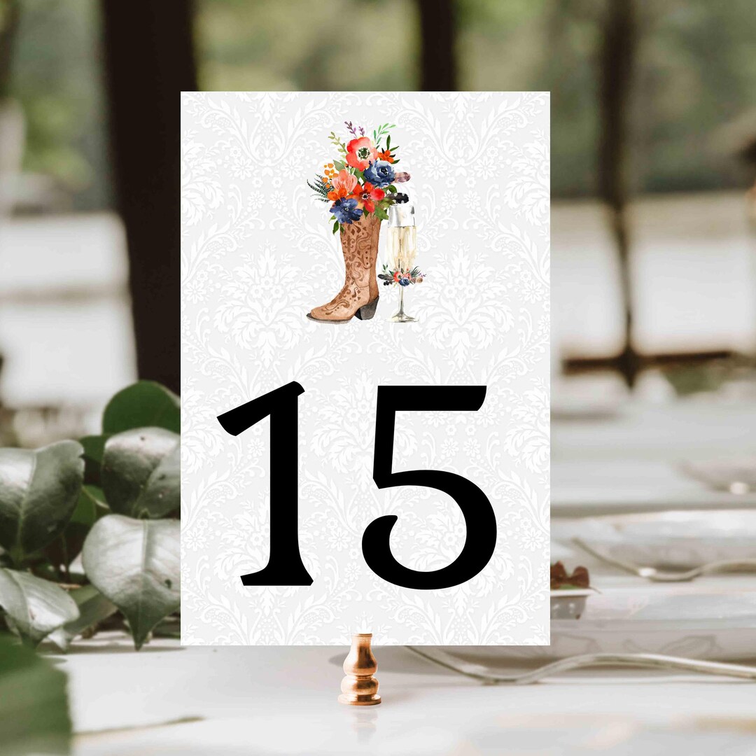 Floral Cowboy Boots Table Numbers, Rustic Country Wedding, Western ...