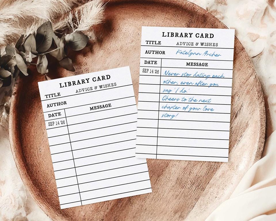 Advice and Wishes Library Card & Sign, Book Themed Bridal Shower ...