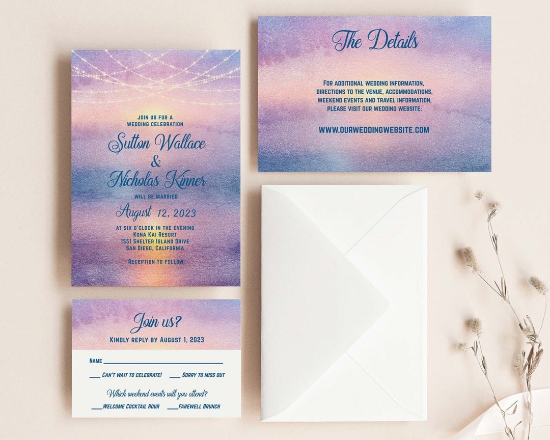 Beach Sunset Wedding Invitation, Ocean Sunset Wedding Invite, Tropical ...
