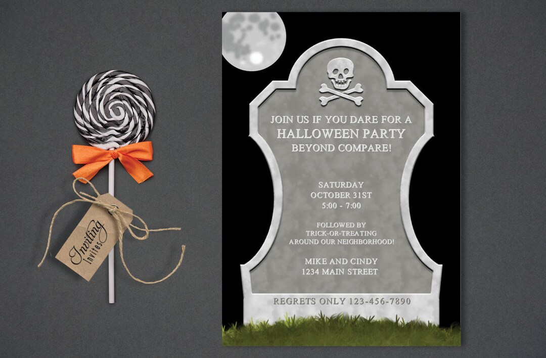 Gravestone Halloween Invitation, Halloween Invite, Adult Halloween ...