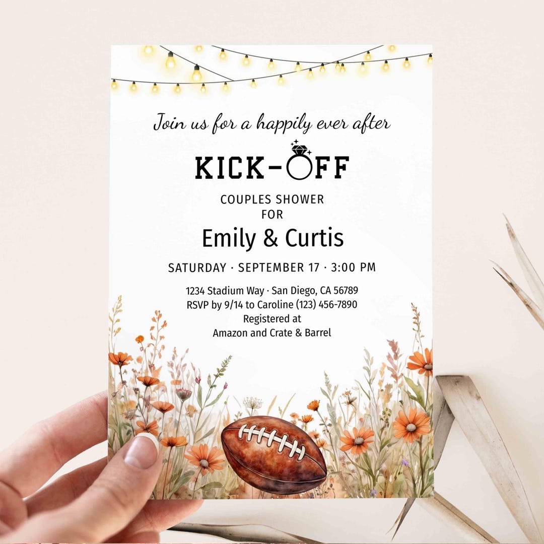 Kick off Football Party Couples Shower Invitation, Tailgate Celebrate ...