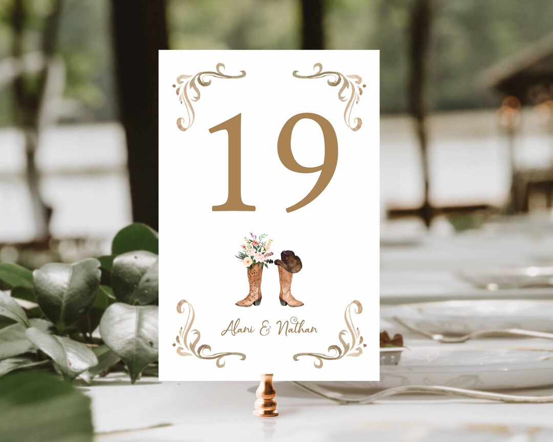 BLUSH Floral Cowboy Boots Table Numbers, Rustic Country Wedding ...